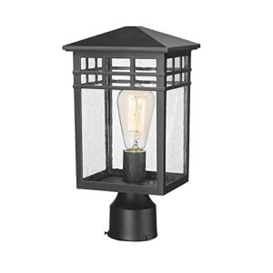 diyel outdoor post light fixture, modern exterior pillar lantern with black finish & seeded glass, pole light for garden, backyard, courtyard, patio, porch, rz009-p bk