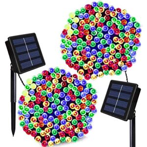 solarmks solar christmas lights 2 pack solar string lights 72ft 200 led 8 modes waterproof solar fairy string lights for outdoor, gardens, homes, wedding, christmas party,xmas tree (multi-color)