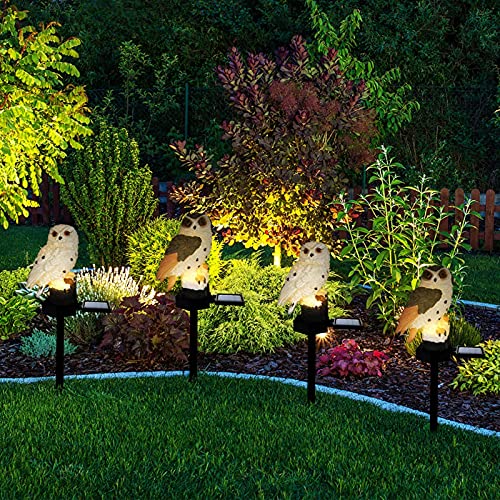 Solar Garden Lights Garden Statues LED Owl Solar Lights Waterproof Owl Lamp Outdoors for Garden Decor (Brown)