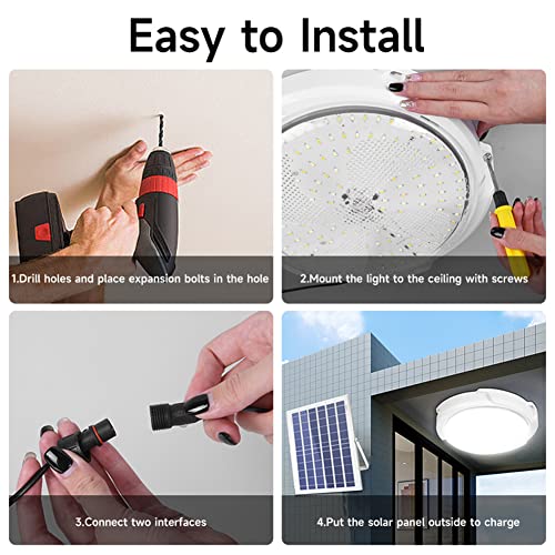 OUGETHER Solar Lights Indoor, Solar Ceiling Light IP65 Waterproof Solar Powered Pendant Light with Remote Control Indoor Outdoor Garden Corridor Lamp (White)