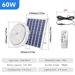 OUGETHER Solar Lights Indoor, Solar Ceiling Light IP65 Waterproof Solar Powered Pendant Light with Remote Control Indoor Outdoor Garden Corridor Lamp (White)