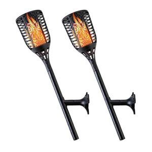 solar torch lights – weather & waterproof tiki torch lights – solar & usb powered outdoor torch lights – flickering flame torch lights for your patio, garden, & walkway – set of 2 solar torches