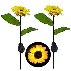 solar sunflower lights garden decor -solar sunflower outdoor decorative lights solar flowers lights solar sunflowers outdoor waterproof decor for court yard, front , patio, balcony (2 pack)