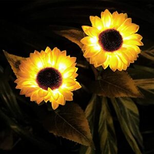 Solar Sunflower Lights Garden Decor -Solar Sunflower Outdoor Decorative Lights Solar Flowers Lights Solar Sunflowers Outdoor Waterproof Decor for Court Yard, Front , Patio, Balcony (2 Pack)