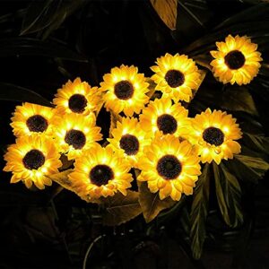 Solar Sunflower Lights Garden Decor -Solar Sunflower Outdoor Decorative Lights Solar Flowers Lights Solar Sunflowers Outdoor Waterproof Decor for Court Yard, Front , Patio, Balcony (2 Pack)