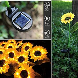 Solar Sunflower Lights Garden Decor -Solar Sunflower Outdoor Decorative Lights Solar Flowers Lights Solar Sunflowers Outdoor Waterproof Decor for Court Yard, Front , Patio, Balcony (2 Pack)