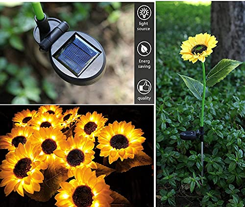 Solar Sunflower Lights Garden Decor -Solar Sunflower Outdoor Decorative Lights Solar Flowers Lights Solar Sunflowers Outdoor Waterproof Decor for Court Yard, Front , Patio, Balcony (2 Pack)