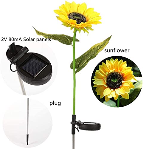 Solar Sunflower Lights Garden Decor -Solar Sunflower Outdoor Decorative Lights Solar Flowers Lights Solar Sunflowers Outdoor Waterproof Decor for Court Yard, Front , Patio, Balcony (2 Pack)