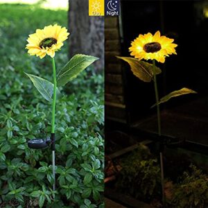 Solar Sunflower Lights Garden Decor -Solar Sunflower Outdoor Decorative Lights Solar Flowers Lights Solar Sunflowers Outdoor Waterproof Decor for Court Yard, Front , Patio, Balcony (2 Pack)