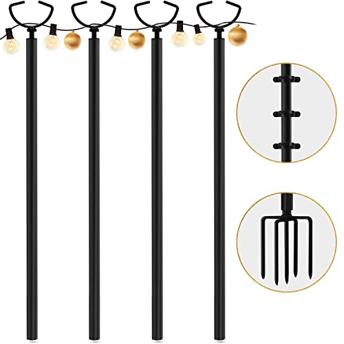 Eillion 3-in-1 String Light Poles for Hanging Outdoor String Lights, Patio Metal Light Pole for Outside Garden, Backyard, Parties Bistro (4PCS)