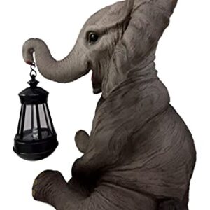 Ebros Safari Savanna Wildlife Animal Melee Adorable Pachy Elephant Statue Home Patio Decor Figurine with Solar LED Light Lantern Lamp 13.75"H Guest Greeter Elephants Path Lighter Sculpture