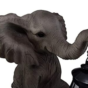 Ebros Safari Savanna Wildlife Animal Melee Adorable Pachy Elephant Statue Home Patio Decor Figurine with Solar LED Light Lantern Lamp 13.75"H Guest Greeter Elephants Path Lighter Sculpture