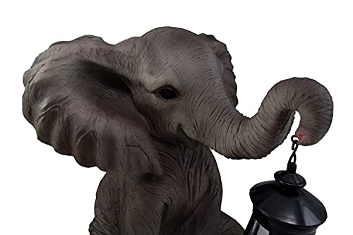 Ebros Safari Savanna Wildlife Animal Melee Adorable Pachy Elephant Statue Home Patio Decor Figurine with Solar LED Light Lantern Lamp 13.75"H Guest Greeter Elephants Path Lighter Sculpture