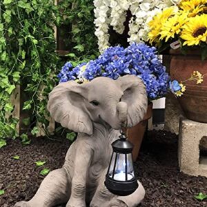 Ebros Safari Savanna Wildlife Animal Melee Adorable Pachy Elephant Statue Home Patio Decor Figurine with Solar LED Light Lantern Lamp 13.75"H Guest Greeter Elephants Path Lighter Sculpture