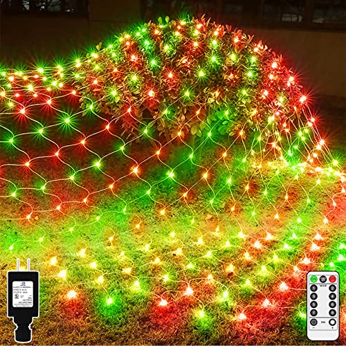 JXLEDAYY Christmas Net Lights 200 LED Outdoor Waterproof Mesh Lights for Bushes Connectable Christmas Outdoor Decorations Lights Plug in with Remote 8 Modes for Window Fence Garden Roof Decor