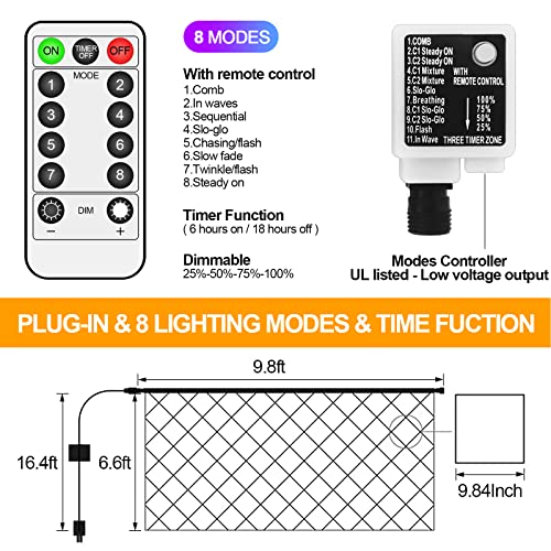 JXLEDAYY Christmas Net Lights 200 LED Outdoor Waterproof Mesh Lights for Bushes Connectable Christmas Outdoor Decorations Lights Plug in with Remote 8 Modes for Window Fence Garden Roof Decor