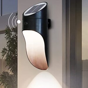 dilin solar motion sensor outdoor wall light, ip65 waterproof led modern wall sconce for porch, garden, patio, front door, cordless, black, 3000k