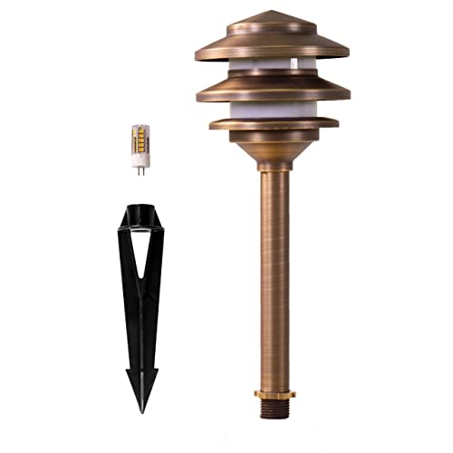 Lumen Logic 12V Cast Brass Pagoda Path Light (Bronze) with 3W 2700K LED GU4 Bulb