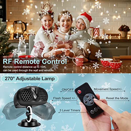 ALOVECO Christmas Projector Lights Outdoor, LED Snowflake Projector Christmas Lights with Remote Rotating Projection Lamp, Waterproof Holiday Decorative Lighting for Xmas Party Garden Gift [Upgrade]