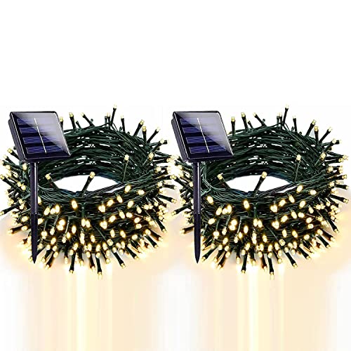 2-Pack Solar Christmas Lights Outdoor Waterproof, Each 72FT 200 LED 8 Modes Solar Powered Fairy Lights Copper Wire LED String Twinkle Lights for Garden Tree Wedding (Warm White)