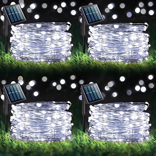 POTIVE Upgraded 4Pack Solar Fairy Lights, 132ft 400LED Total Solar Twinkle Lights Outdoor Waterproof, 8 Modes Solar Powered String Lights for Christmas Tree Garden Patio(White)