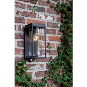 LUTEC Solar Motion Sensor Light Outdoor, Dusk to Dawn Modern Wall Sconce, Aluminum Anti-Rust Solar Wall Lights with Clear Glass Shade, Waterproof for Porch, Patio and Garden-Black