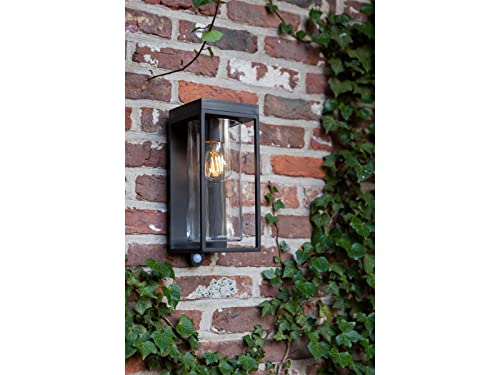 LUTEC Solar Motion Sensor Light Outdoor, Dusk to Dawn Modern Wall Sconce, Aluminum Anti-Rust Solar Wall Lights with Clear Glass Shade, Waterproof for Porch, Patio and Garden-Black