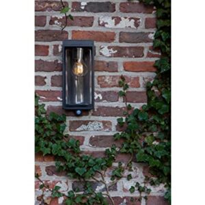 LUTEC Solar Motion Sensor Light Outdoor, Dusk to Dawn Modern Wall Sconce, Aluminum Anti-Rust Solar Wall Lights with Clear Glass Shade, Waterproof for Porch, Patio and Garden-Black