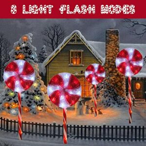 Fcysy Solar Christmas Lights Outdoor Decorations, Red and White Lollipop Outside Solar Powered Xmas Pathway Lights, Waterproof Christmas Yard Walkway Stake Lights for Holiday Lawn Garden Patio Décor