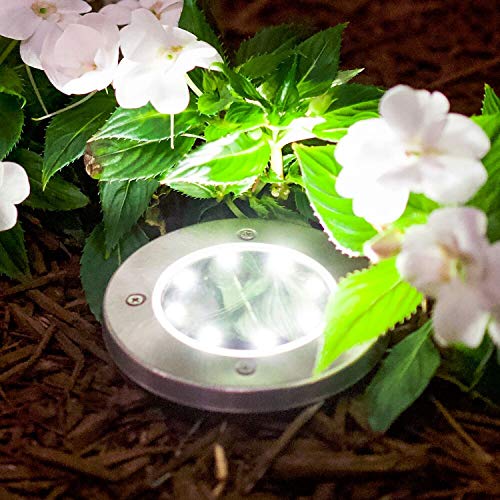 BrightRight Outdoor Solar Pathway Disk Lights (12 Lights) 8 White LED, Waterproof Decorative Landscape Lighting for Yard, Garden, Patio, Lawn, Deck, Pathway, Driveway - Dusk to Dawn