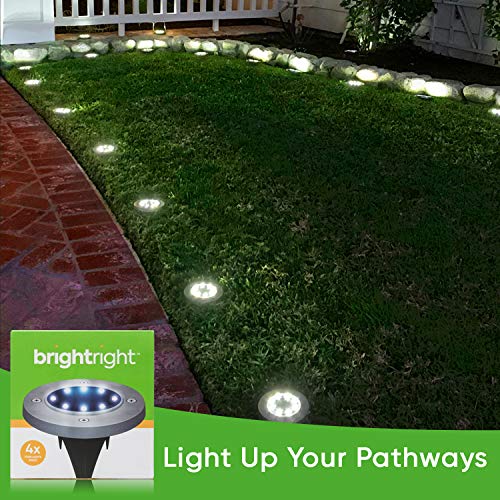 BrightRight Outdoor Solar Pathway Disk Lights (12 Lights) 8 White LED, Waterproof Decorative Landscape Lighting for Yard, Garden, Patio, Lawn, Deck, Pathway, Driveway - Dusk to Dawn