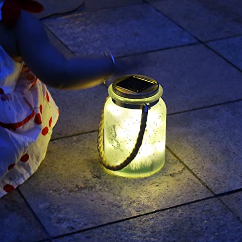 GOODME 2 Pack Solar Lantern Butterfly Mason Jar White Frosted Glass Hanging Jar Solar Outdoor Lights Butterfly Decorations Gift for Patio, Yard, Garden, Path (Butterfly)