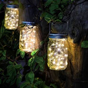 cozyhome 3x solar mason jar lights outdoor waterproof | mason jar light | mason jar lights solar powered | led white light jars outside | mason jar solar lights for garden or patio | mason jar decor