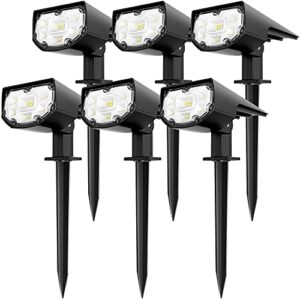 subjingle solar outdoor spotlights ip68 waterproof, auto on/off solar landscape spotlights 2-in-1 wireless solar landscape lights for yard garden flag pool patio driveway walkway 6 pack cold white