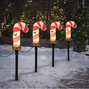 7FT Christmas Pathway Markers Lights, Set of 4 Christmas Candy Cane Pathway Lights with 4 C7 Lights, Outdoor Lawn Lights Landscape Driveway Lights for Holiday Outside Yard Garden Xmas Walkway Decor