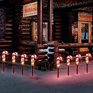 7FT Christmas Pathway Markers Lights, Set of 4 Christmas Candy Cane Pathway Lights with 4 C7 Lights, Outdoor Lawn Lights Landscape Driveway Lights for Holiday Outside Yard Garden Xmas Walkway Decor