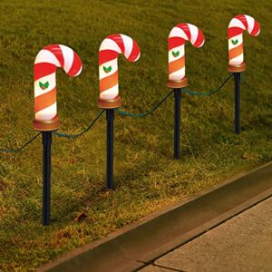 7FT Christmas Pathway Markers Lights, Set of 4 Christmas Candy Cane Pathway Lights with 4 C7 Lights, Outdoor Lawn Lights Landscape Driveway Lights for Holiday Outside Yard Garden Xmas Walkway Decor