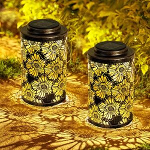 solar lanterns outdoor hanging – garden solar lights metal outdoor lantern 2 pack decorative garden table lights solar powered sunwind 2 pack for porch, patio, home (flower)