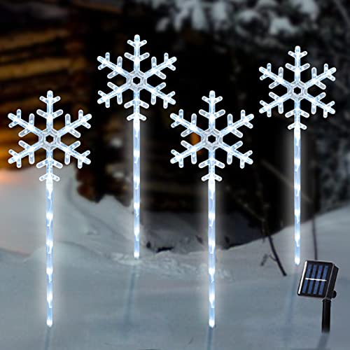 KPROE 4 Pack Chirstmas Decorations Snowflake Pathway Lights, Solar Stake Lights with 8-Lighting Modes, Christmas Outdoor Decoration for Yard, Pathway, Garden