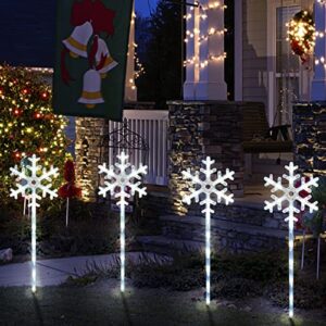 KPROE 4 Pack Chirstmas Decorations Snowflake Pathway Lights, Solar Stake Lights with 8-Lighting Modes, Christmas Outdoor Decoration for Yard, Pathway, Garden