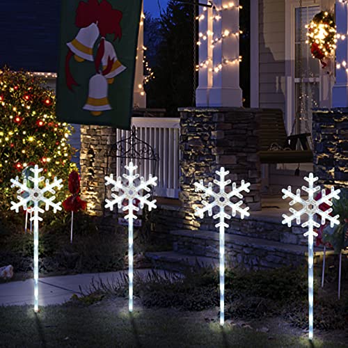 KPROE 4 Pack Chirstmas Decorations Snowflake Pathway Lights, Solar Stake Lights with 8-Lighting Modes, Christmas Outdoor Decoration for Yard, Pathway, Garden