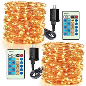 moobibear led fairy string lights 99ft 300 leds dimmable outdoor/indoor starry string lights, warm white copper lights with remote control for garden room patio party valentines day decor 2pack