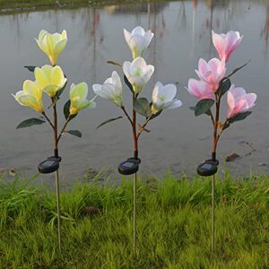 LIZHOUMIL Outdoor Solar Flower Stake Lights,Waterproof Solar Magnolia Flower Garden Lights,LED Solar Landscape Light,Ground Plug Lamp for Garden Lawn Path Yard Patio Driveway Backyard Decoration Pink