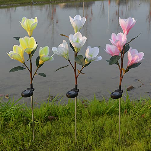 LIZHOUMIL Outdoor Solar Flower Stake Lights,Waterproof Solar Magnolia Flower Garden Lights,LED Solar Landscape Light,Ground Plug Lamp for Garden Lawn Path Yard Patio Driveway Backyard Decoration Pink