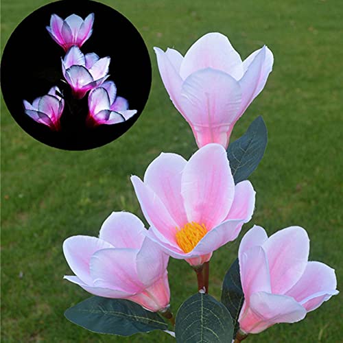 LIZHOUMIL Outdoor Solar Flower Stake Lights,Waterproof Solar Magnolia Flower Garden Lights,LED Solar Landscape Light,Ground Plug Lamp for Garden Lawn Path Yard Patio Driveway Backyard Decoration Pink