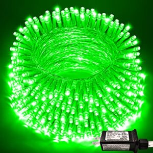 jmexsuss 66ft 200 led green string lights outdoor, green christmas lights clear wire, 8 modes waterproof st. patrick’s day lights plug in for tree garden party outdoor decorations