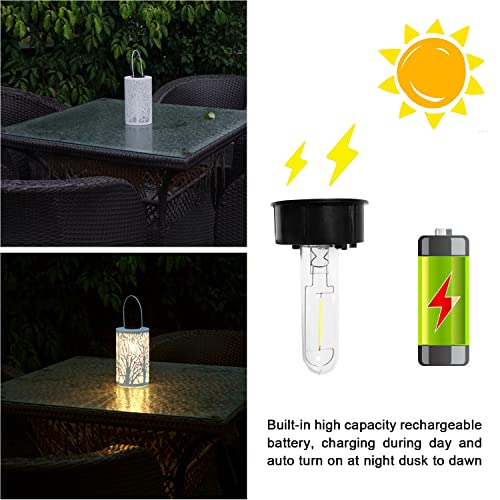 Solar Outdoor Lanterns Lights Table Lamp LED Garden Hanging Lanterns Decorations Waterproof Metal with Handle Solar Powered Edison Light Bulb for Yard Pathway Landscape Tabletop Tree Hanging (1)