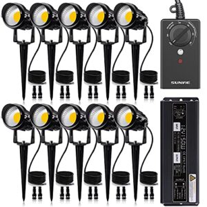 sunvie low voltage landscape lights kit with transformer and timer 12w 12-24v outdoor led 3000k waterproof landscape lighting with wire connector for garden pathway wall tree etl listed cord, 10 pack