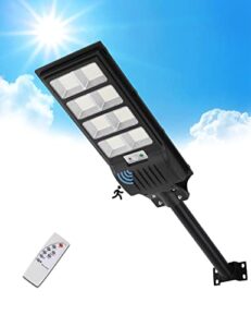 papasbox solar street light 400w – 6500k led solar power street lights with panel 10000lm dusk to dawn outdoor flood lighting waterproof ip65 exterior motion sensor security pole lamp for yard garden