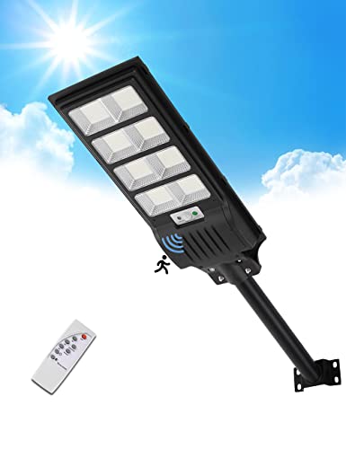 papasbox Solar Street Light 400W - 6500K LED Solar Power Street Lights with Panel 10000LM Dusk to Dawn Outdoor Flood Lighting Waterproof IP65 Exterior Motion Sensor Security Pole Lamp for Yard Garden